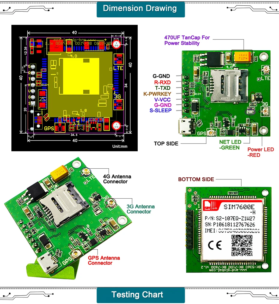 Lte Cat4 Modul Bord Sim7600e-h,4g Lte Katze 4 Breakout-board,Sim7600e-h ...