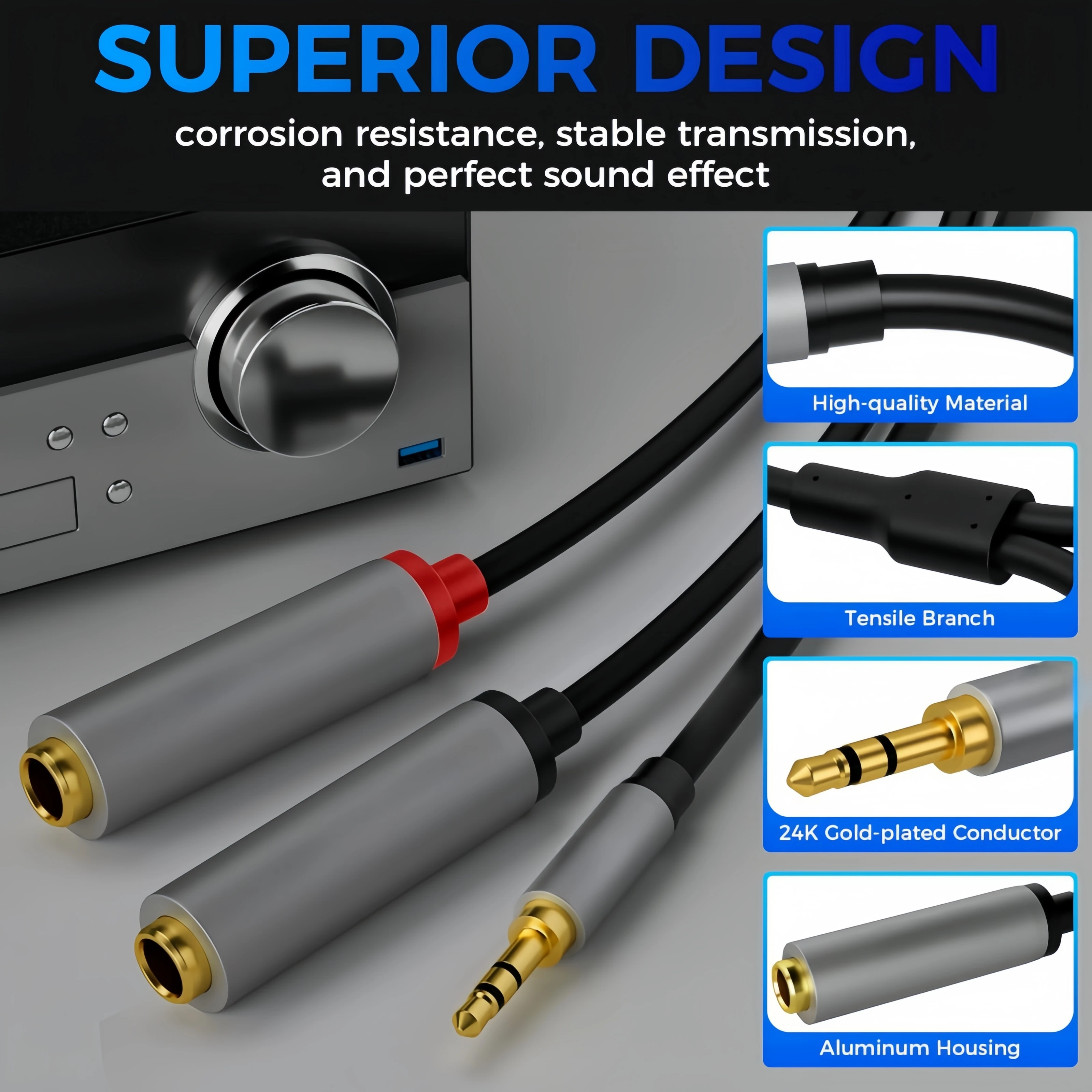 3.5mm Trs To Dual 6.35mm Stereo Y Splitter Male To Mono Female Audio ...