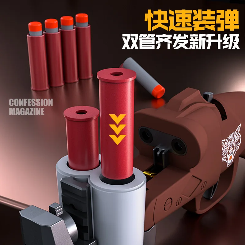 Double Barrel Soft Bullet Shotgun Toy Gun for Kids, Hand-Pulled, Safe ...