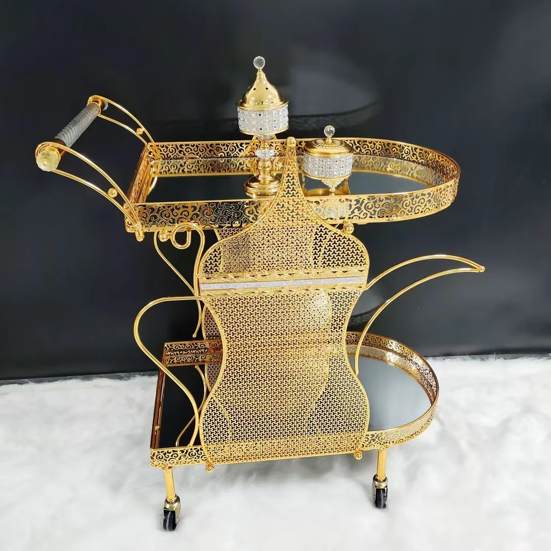 2024 Popular Luxury Golden Shape Pushcart Hotel Trolley Dining Cart ...