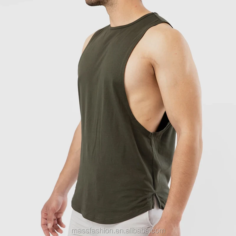 OEM Wholesale Men Drop Armhole Athletic Fitness Tank Top Olive Color ...