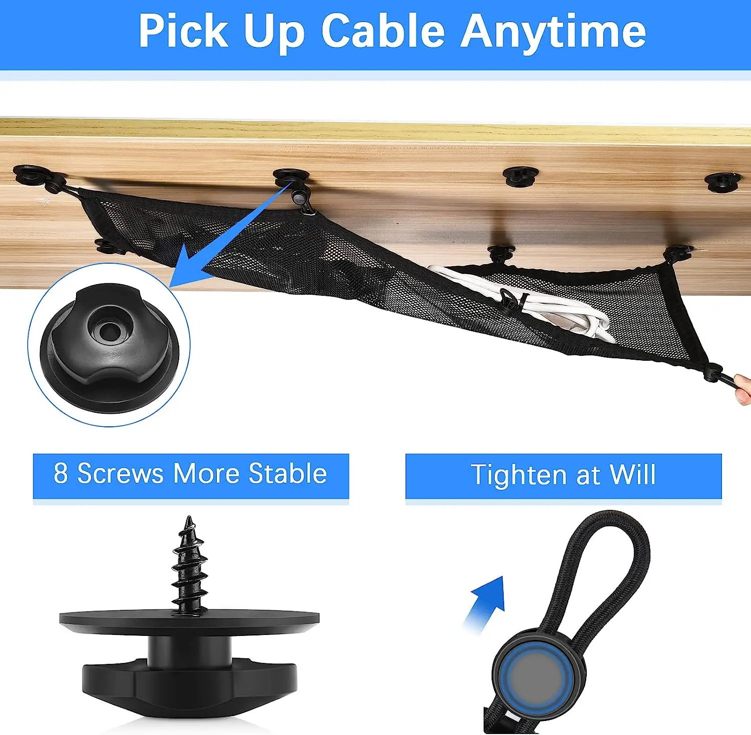 Cable Management Net Under Desk Kit Privacy Mesh Cable Manager Flexible ...