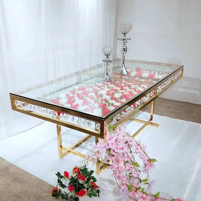 Unique Design Glass Top Banquet Reception Stainless Steel Gold Wedding ...