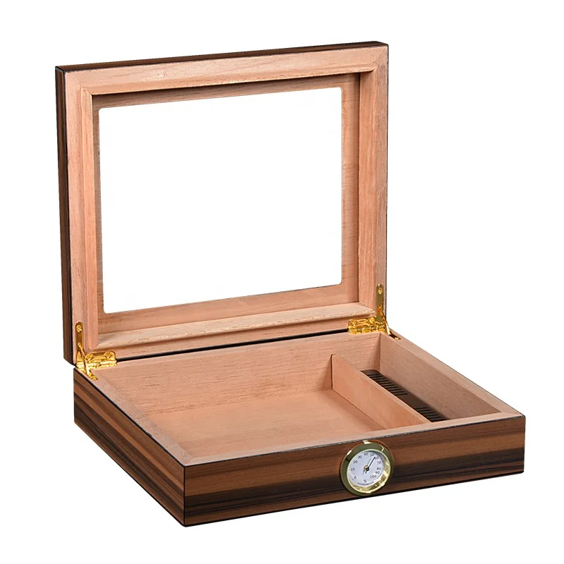 Glasstop Cigar Humidor - Premium Cedar Desktop Box