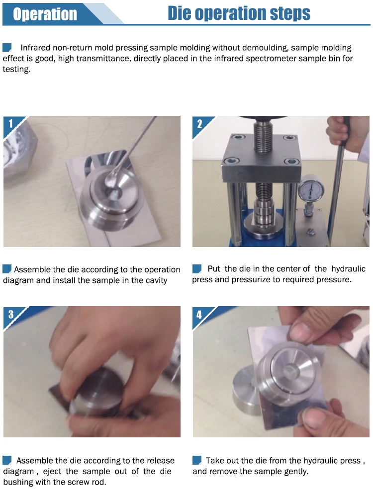 Laboratory PMH-A 13mm FTIR KBr Non-return Press Dies for Infrared ...