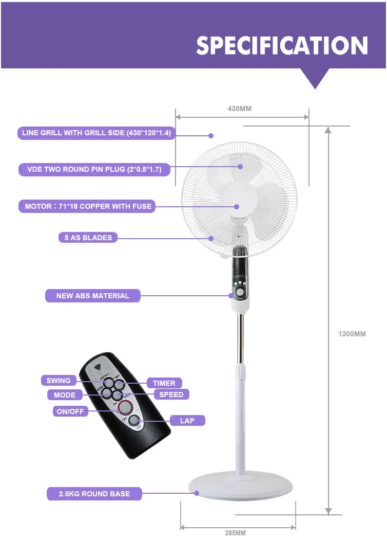 16" Adjustable Pedestal Fans 16 Inch Remote Control Stand Fan With ...