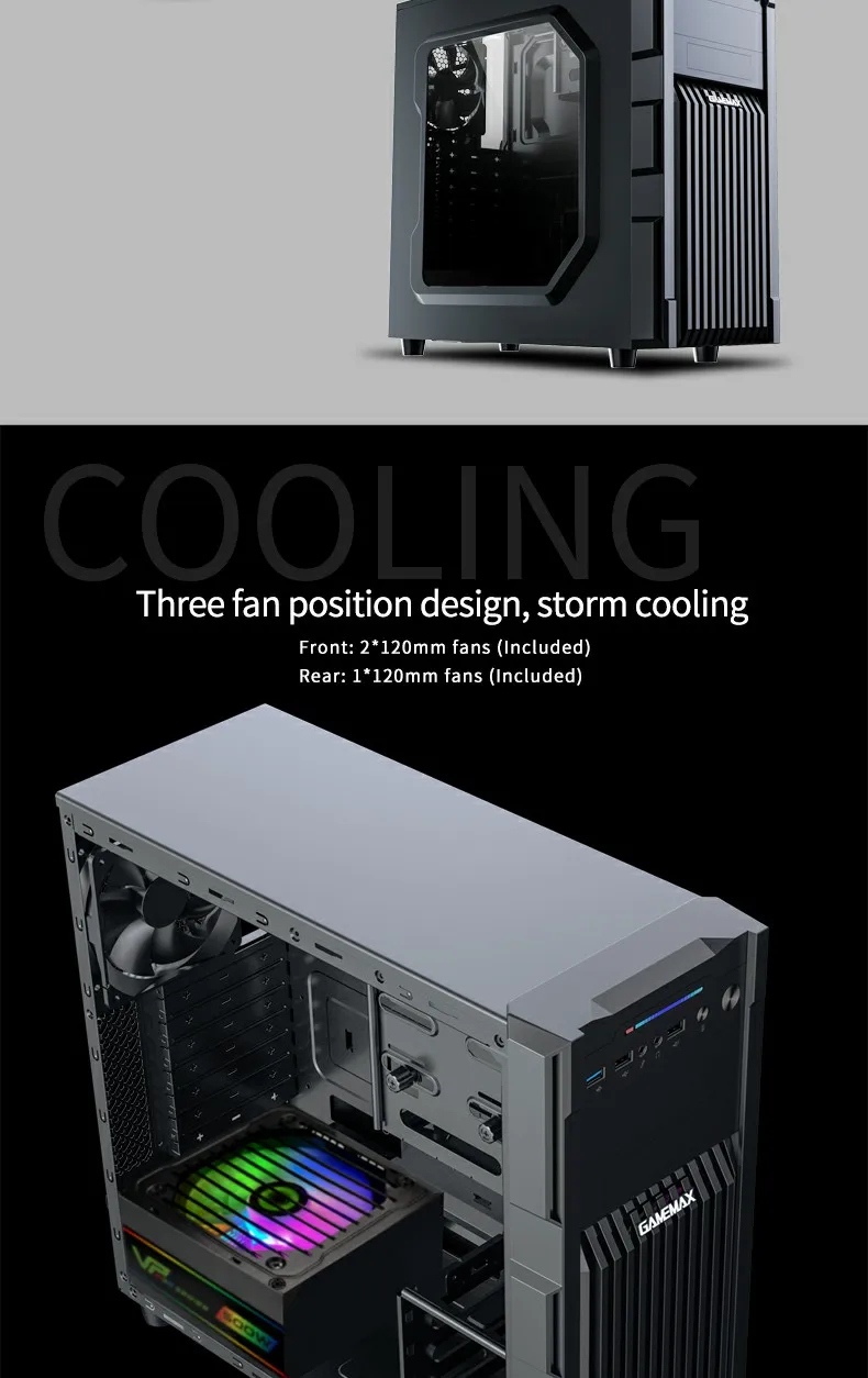 Gamemax Gaming PC Case with FRGB Fans & ATX Power Supply