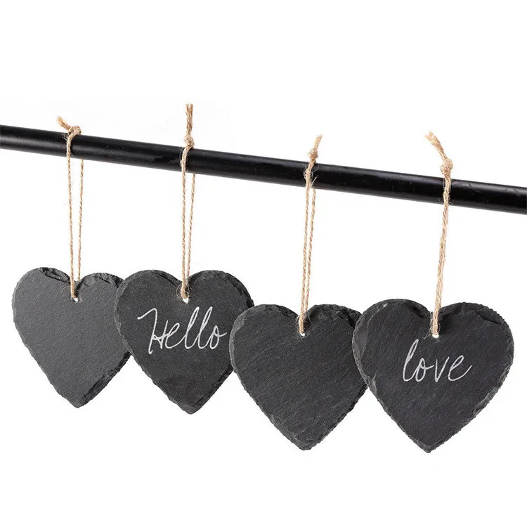 Heart Shape Slate Stone Hanging Blackboard Writing Chalkboard Slate Tag ...