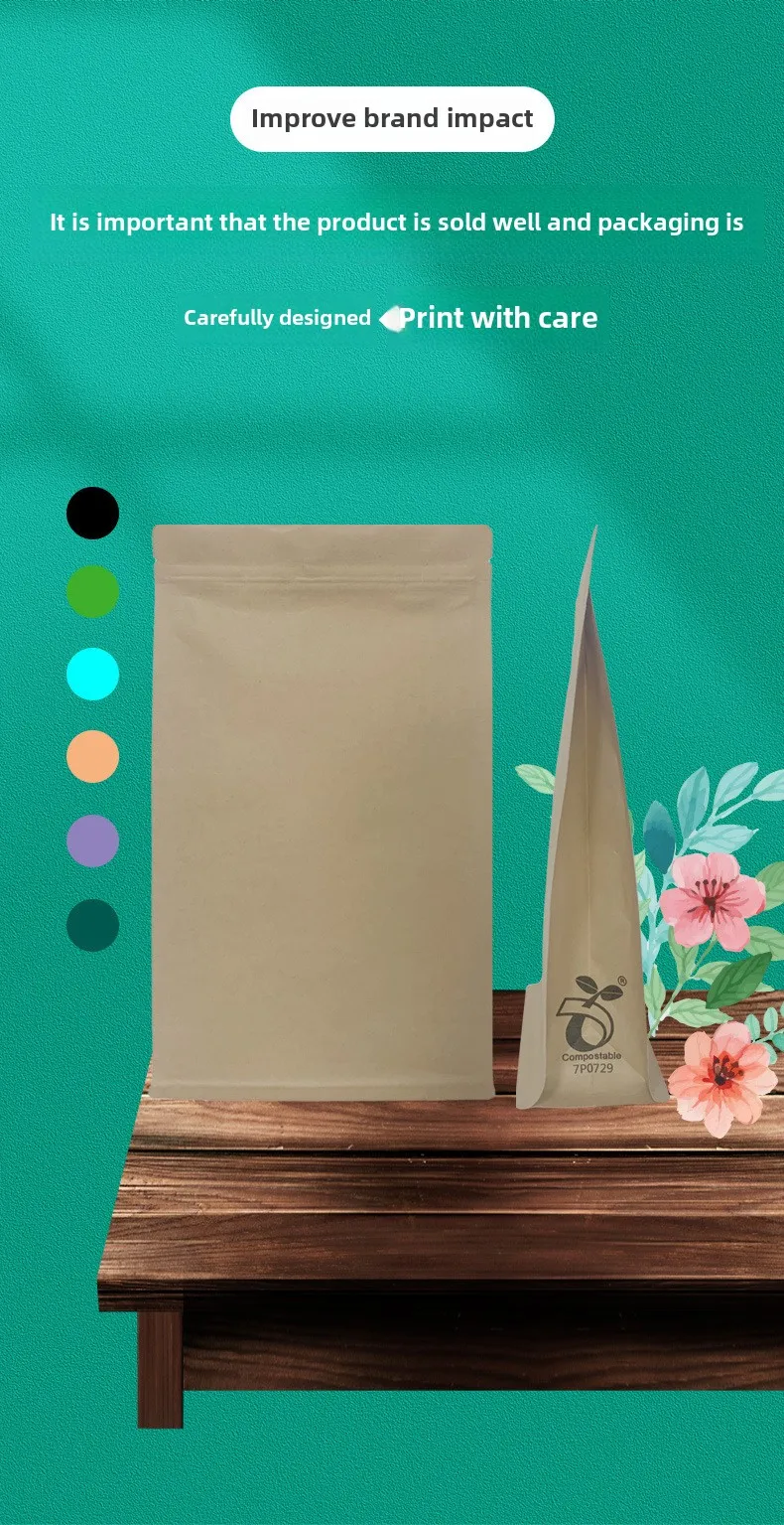 100% Fully Biodegradable Eco-Friendly Kraft Paper Bags Pbat Pla Food ...