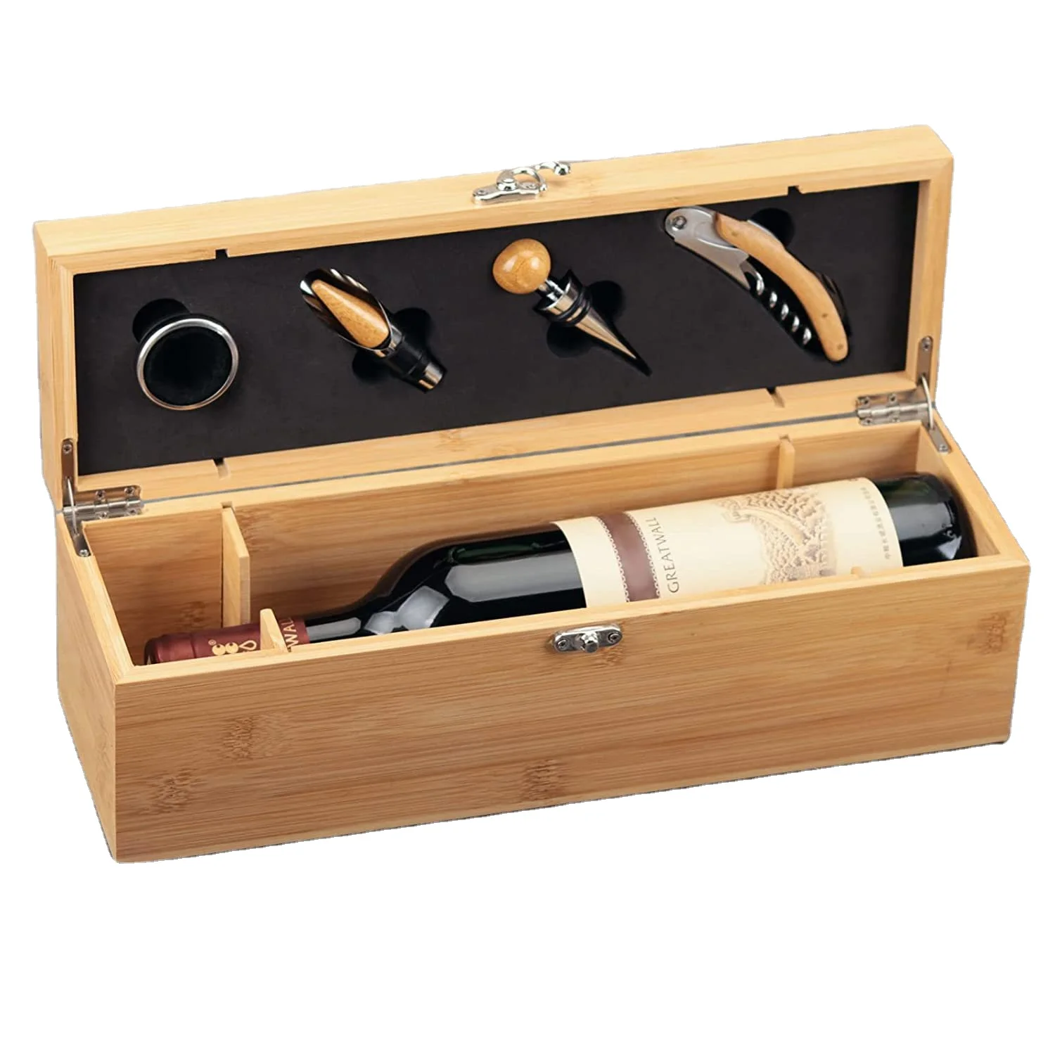 Custom Bamboo Wine Accessory Sets Exposed Wood Grain Sliding Lid Wine ...