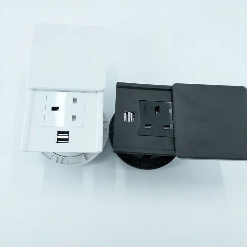 80mm Built-in Desk Black White New Design Uk Power Outlet Round Office ...