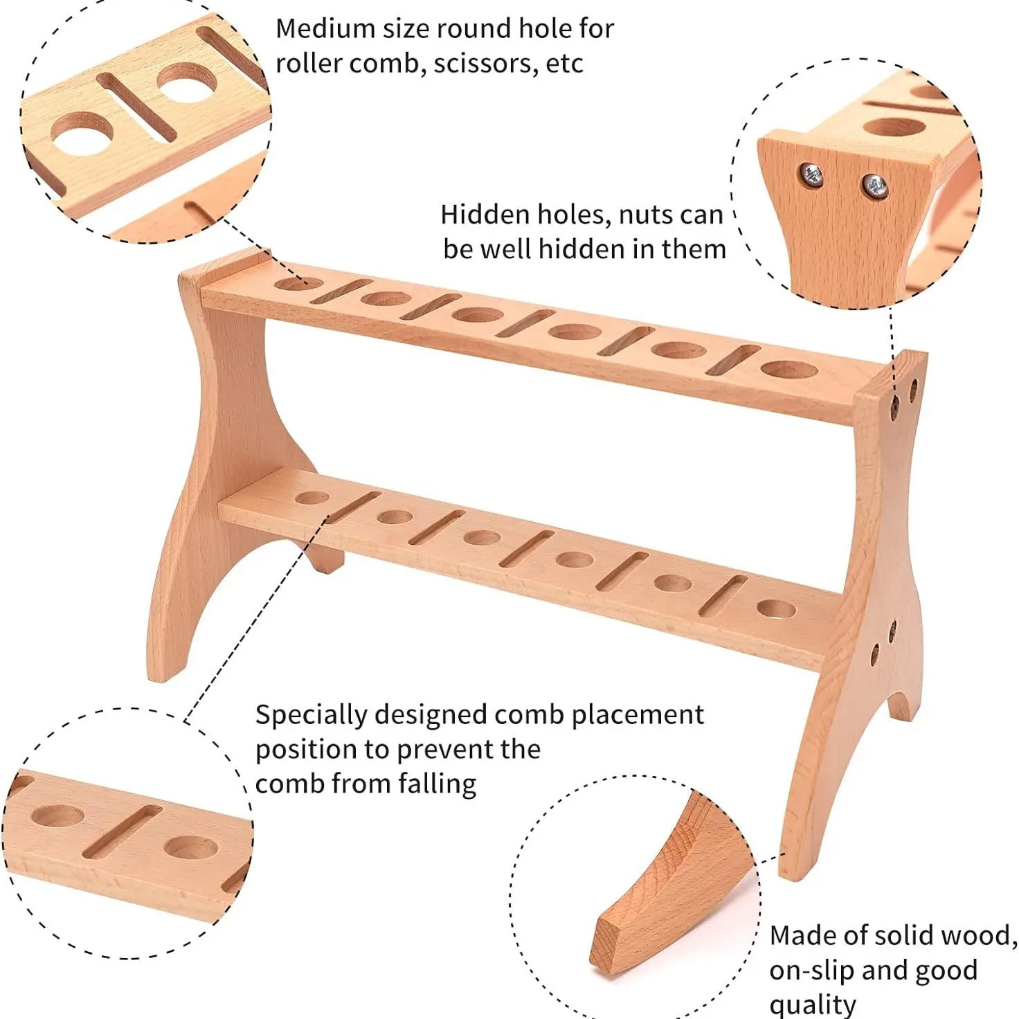 Wooden Scissors Rack 6 Sets - Barber Shop Comb Rack - Solid Wood Comb ...