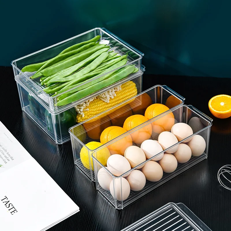 Refrigerator Plastic Storage Box Clear Stackable Refrigerator Organizer ...