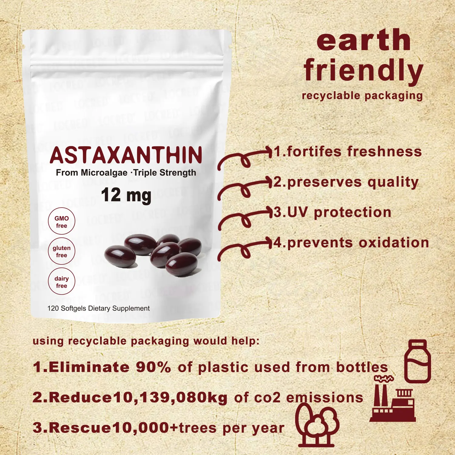 OEM Private Label Astaxanthin Softgel Premium Astaxanthin Antioxidant Supplements 120 Softgel ...