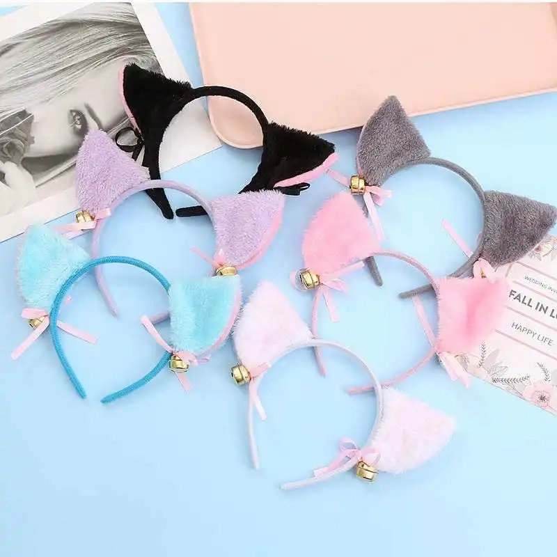 Cat Ears Bells Headbands Plush Fox Ears Bowknot Hairbands Hairpins For Women Girls Hair Hoops