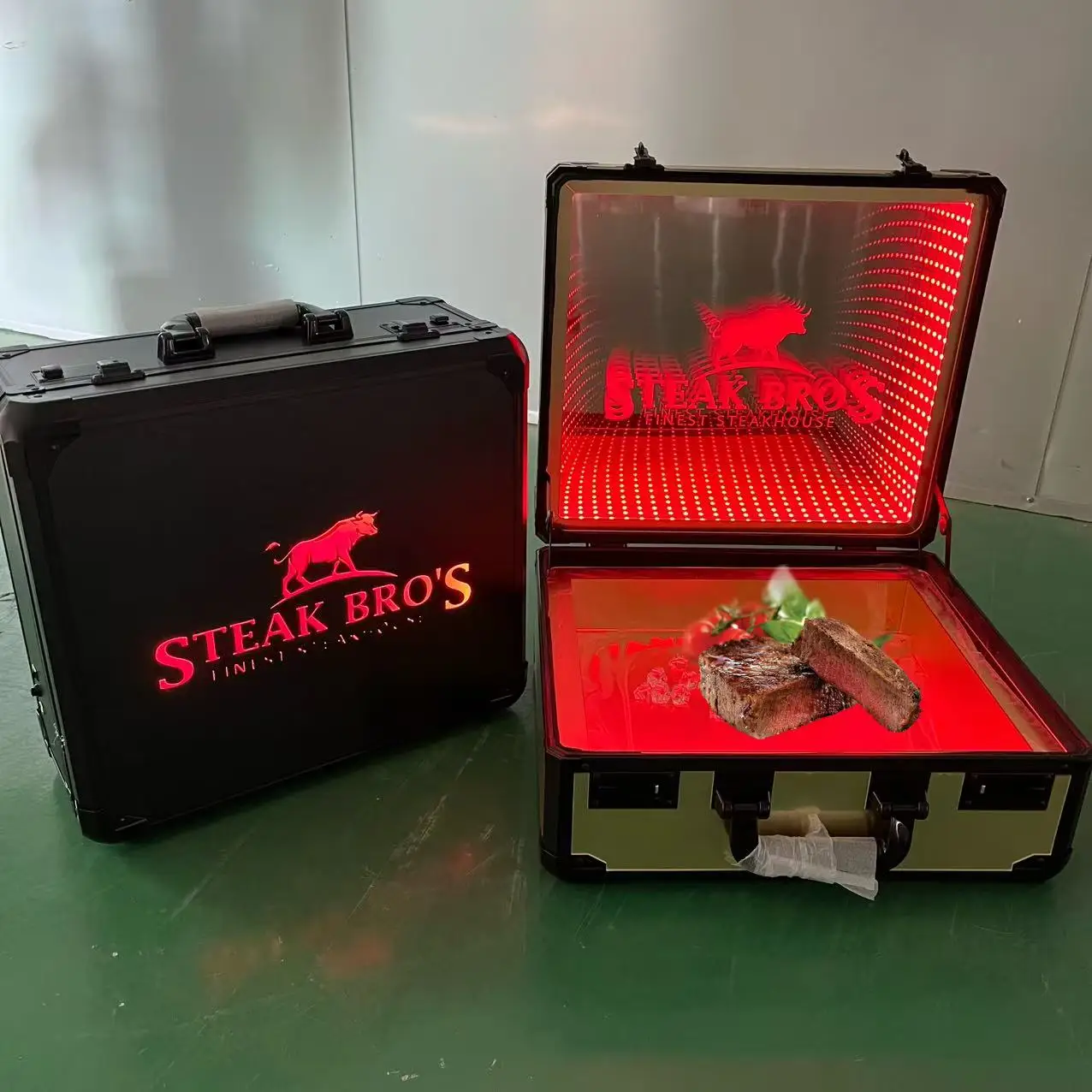 Bespoke Gold Mirror Steak Briefcase with LED Light – Customized Display ...