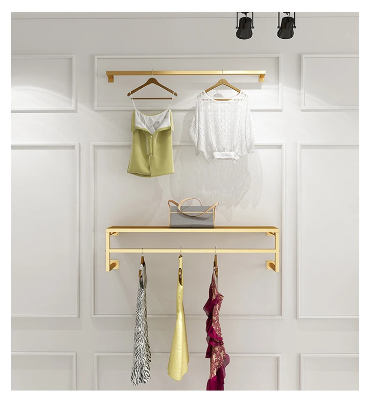 Fashion Boutique Gold Garment Metal Wall Mounted Shelves