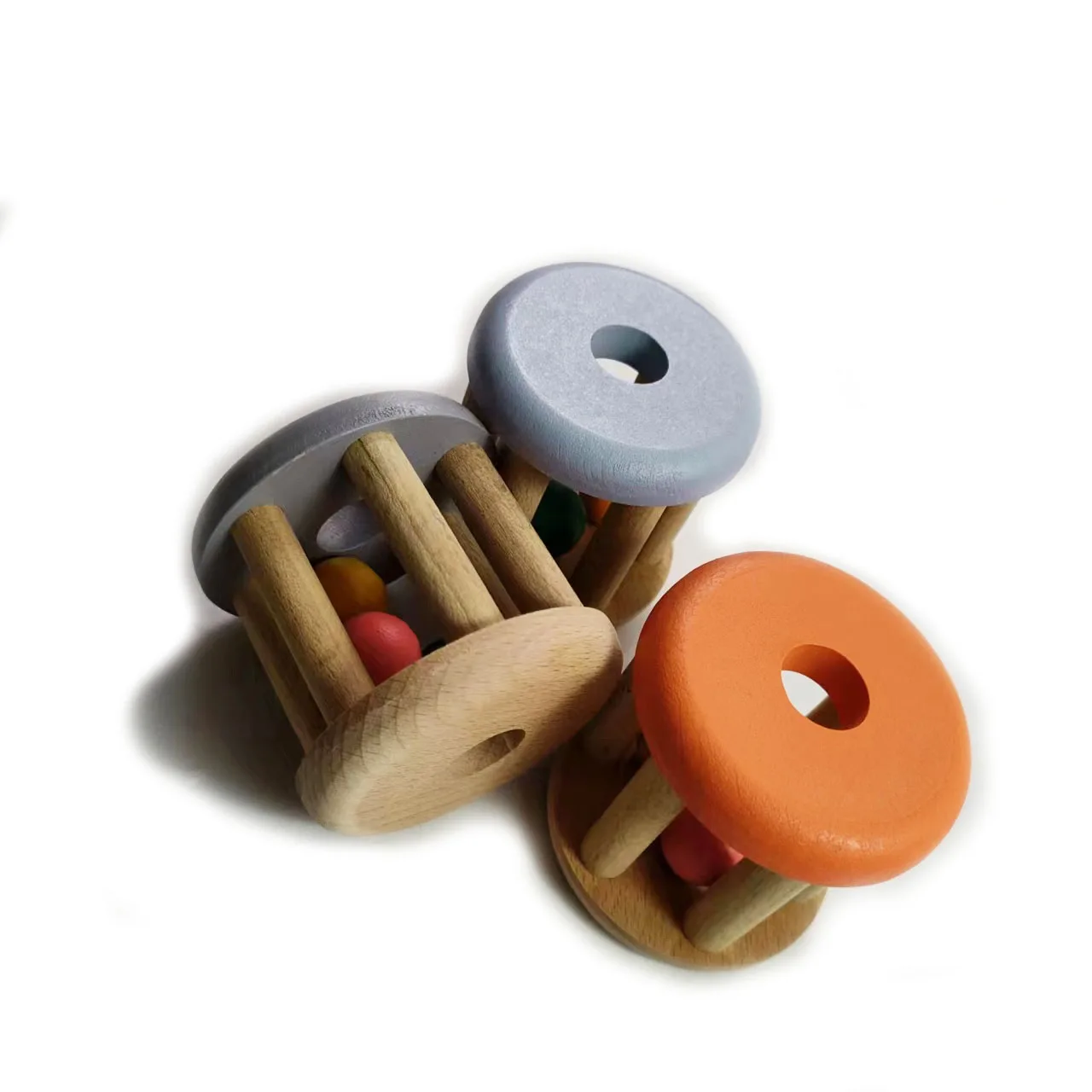 Montessori Wooden Rattle Rollers Toys Hearing Growing Mini Hand Bell ...