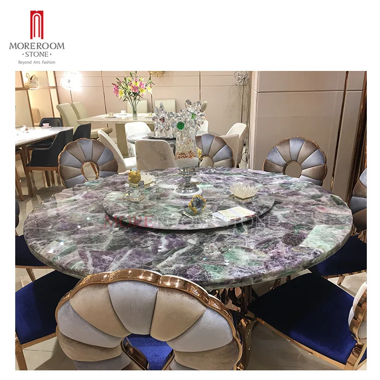 Luxury Dining Room Marble Gemstone Furniture Purple Fluorite Dining ...