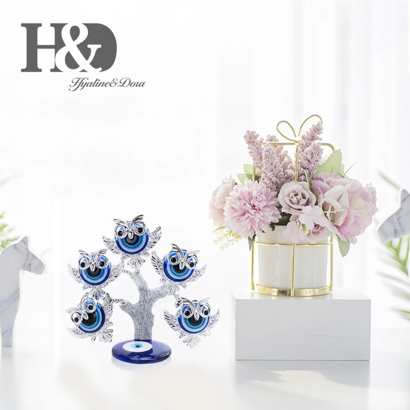 H&d Chinese Feng Shui Decoration Blue Evil Eye Owls Bendable Branches ...