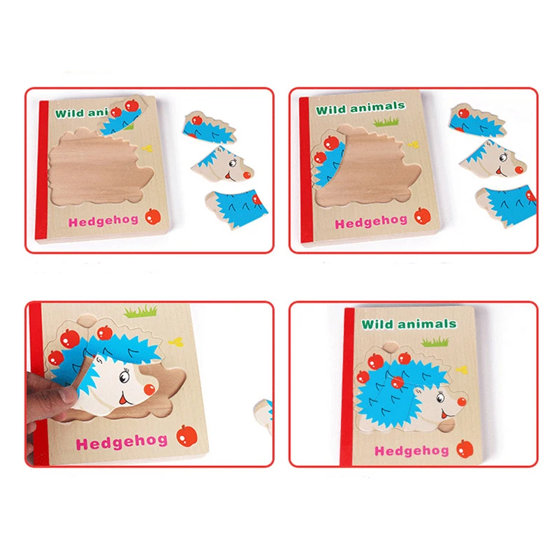 Wooden Books Puzzle Wild Animals Wooden Books Learning Shape Color And ...