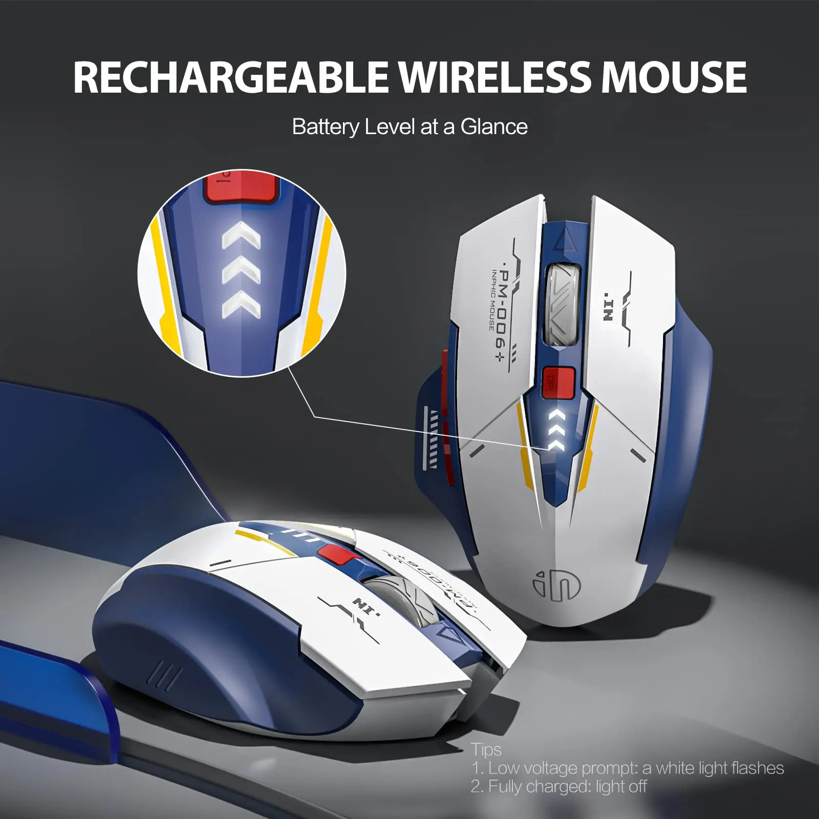 INPHIC Wireless Mouse - Ergonomic, Rechargeable, and Programmable