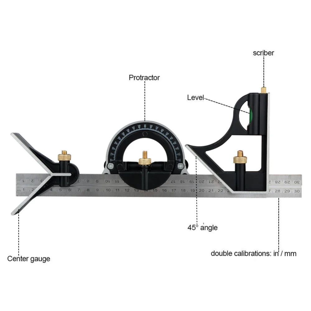 3 In1 Adjustable Ruler Multi Cast Iron Combination Square Set Angle ...