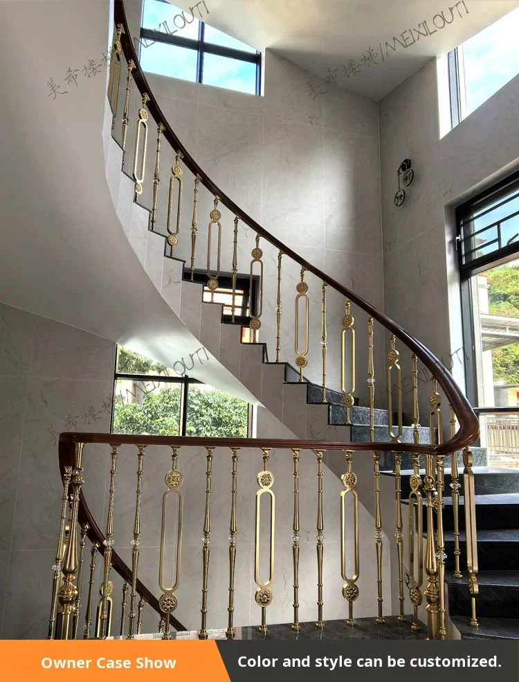 Luxury Villa Metal Copper Aluminum Staircase Handrail Custom Self-Built ...