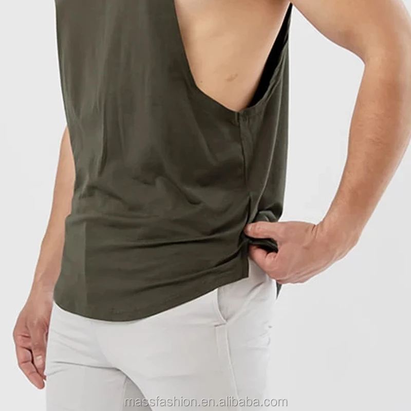 OEM Wholesale Men Drop Armhole Athletic Fitness Tank Top Olive Color ...