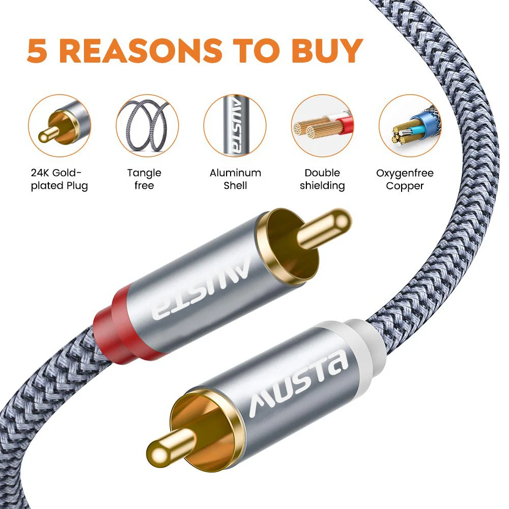 24K Gold Plated Rca Male Plug Aluminum Shell Male to Male 2rca Cable ...