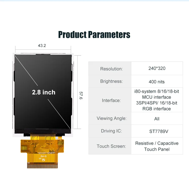 St7789v 50 Pin 240x320 2.8 Inch Qvga Tft Lcd Display - Buy 2.8 Inch ...