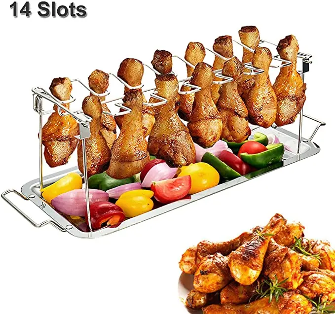 14 Slots Stainless Steel Vertical Roaster Stand for Grill