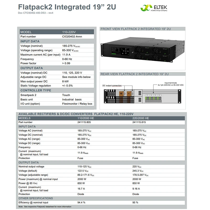 Eltek Flatpack2 Integrated 19" 2U Power System - 12kw/8kw