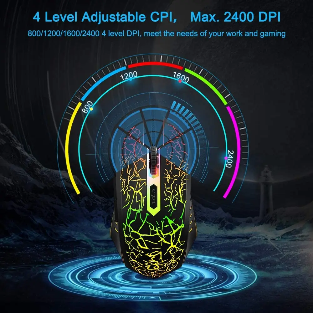 Crazing Multicolor LED Lighted Wired 6D Gaming Mouse