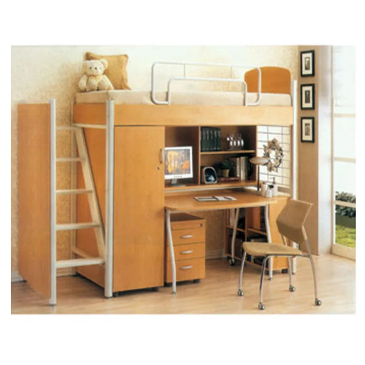 Double Bed Children Kids Dormitory Bunk Beds With Desk And Wardrobe ...