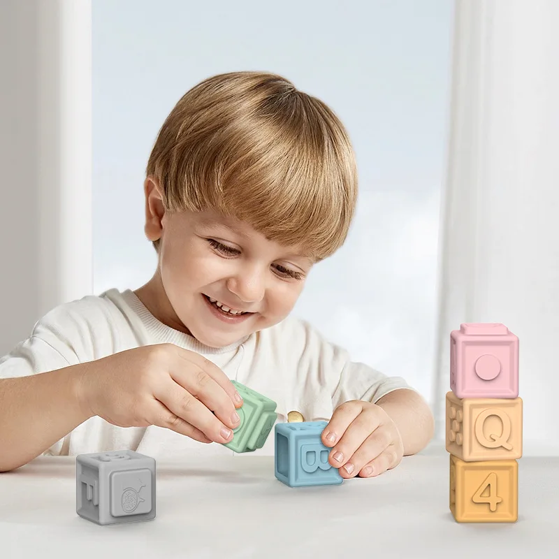 Baby Soft Toys Sensory Silicone Educational Building Blocks Toy 3d ...