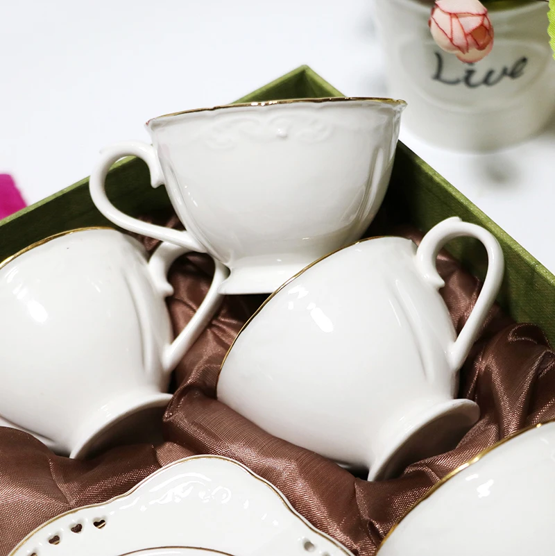 Luxury White Ceramic Coffee Tea Cup And Saucer Sets With Golden Rim ...