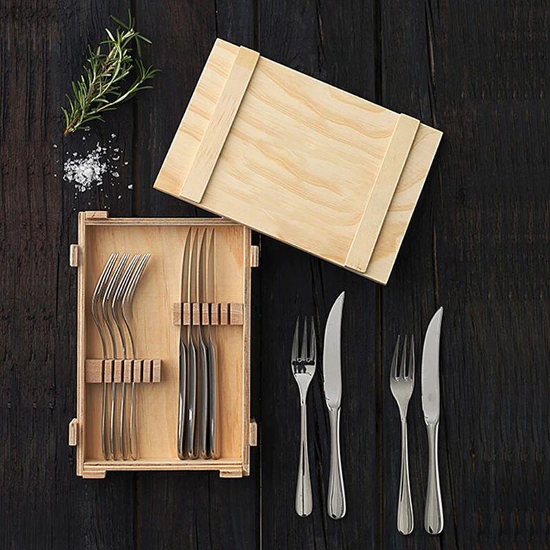 12 Pieces Stainless Steel Steak Serving Set With Wooden Case Steak ...