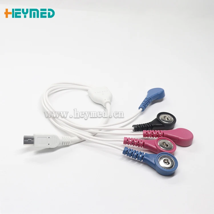 Ecg Snap Button Electrode Cable Mini Usb Male Plug To 5 Lead Female ...