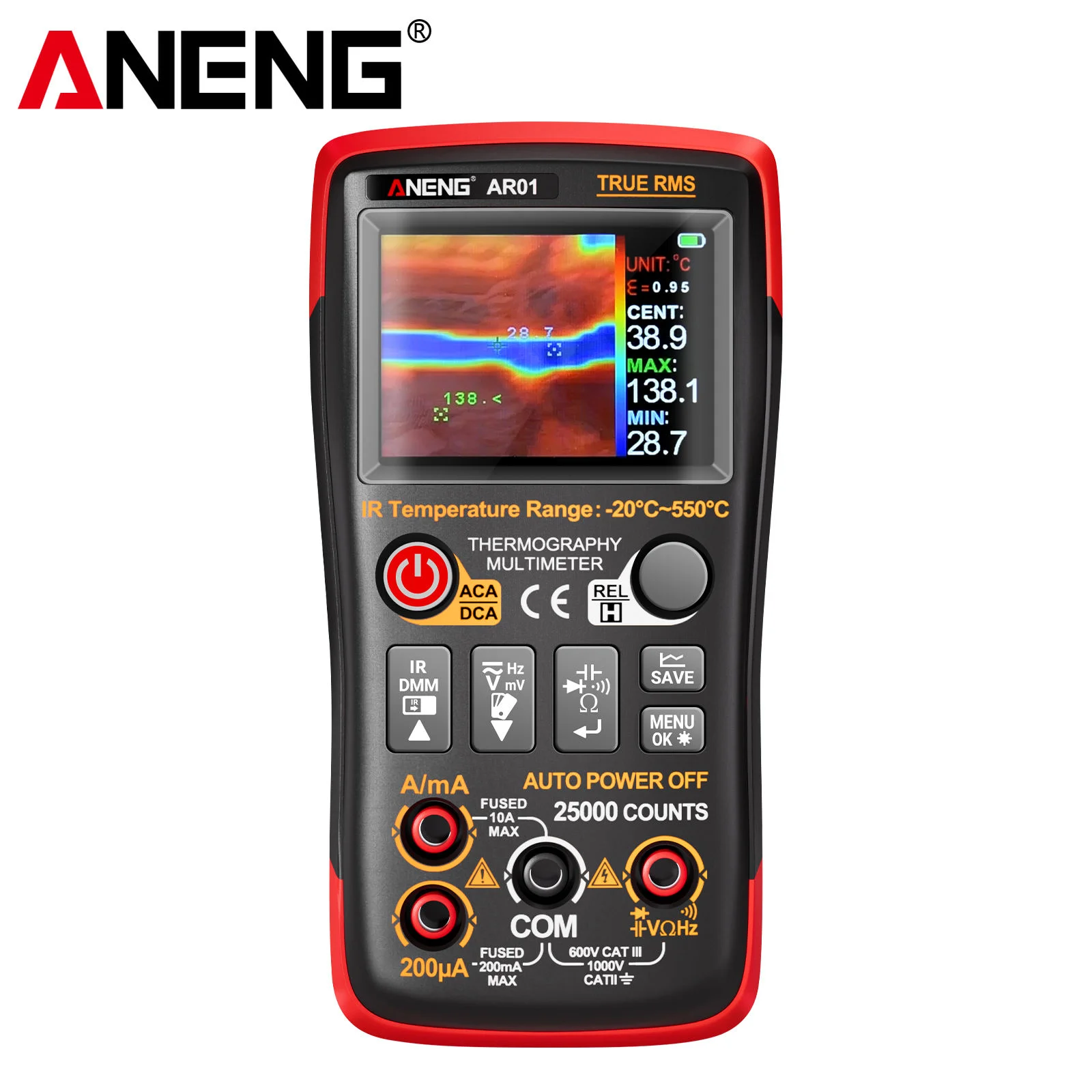 ANENG AR01 Thermal Imaging Multimeter with USB-C, 1000V, 250MΩ, TFT ...