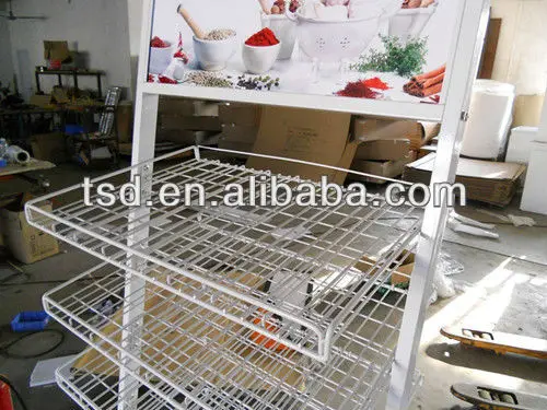 Custom Retail Shop Supermarket Floor Metal Spices Display Stand Shelf Rack