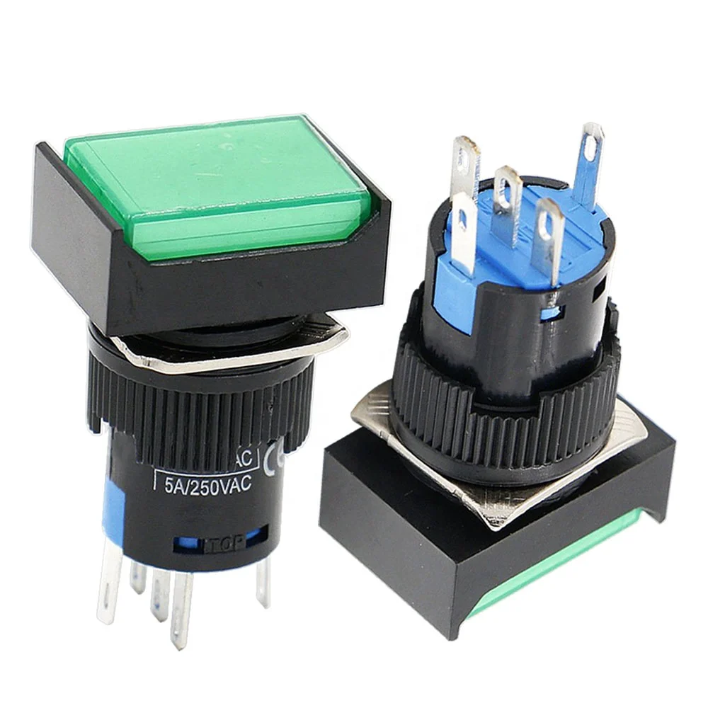 LA16J 16mm Momentary Rectangle Push Button Switch1no 1NC Green