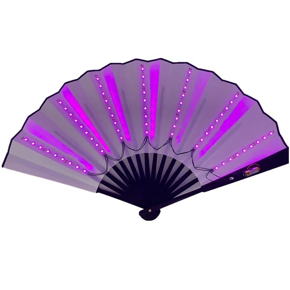 New Design Led Hand Fan Folding Light up Bamboo Decorative Rave Flash ...