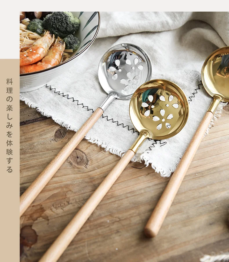 Korean Cooking Utensils Wooden Handle Stainless Steel Soup Spoon and ...