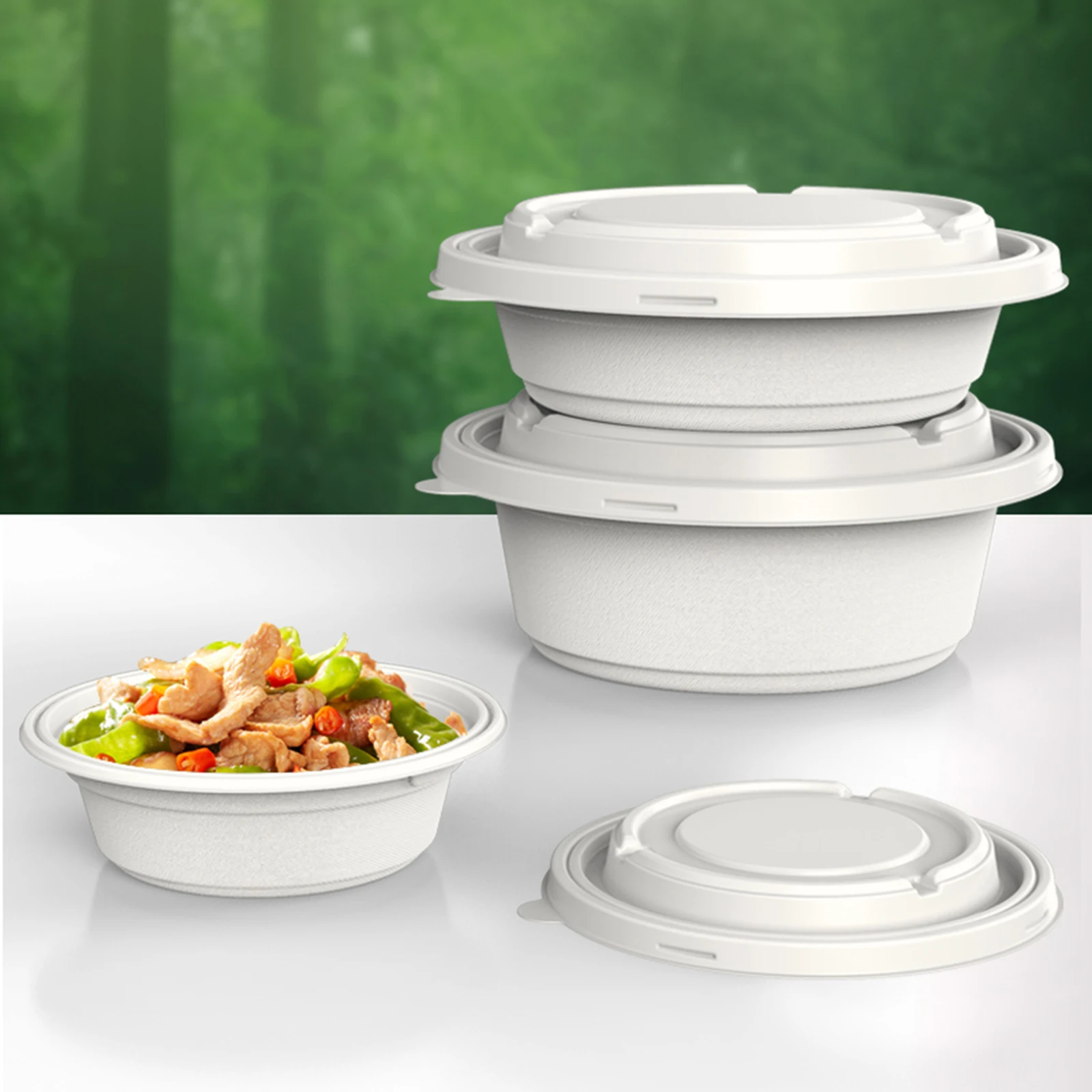 White Meal Preparation Bowl Disposable 1000ml Salad Food Bowl With Lid ...