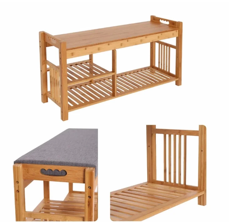 Bamboo Shoes Bench Boot Organizing Upholstered Shoe Rack Entryway ...