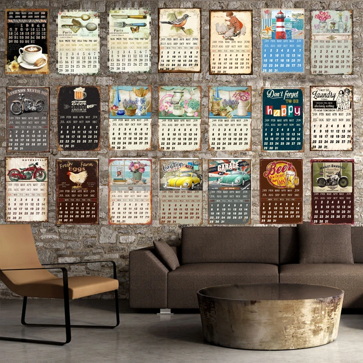 Metal Signs Plaque Calendar Metal Retro Tin Sign Wall Decor For Garage ...