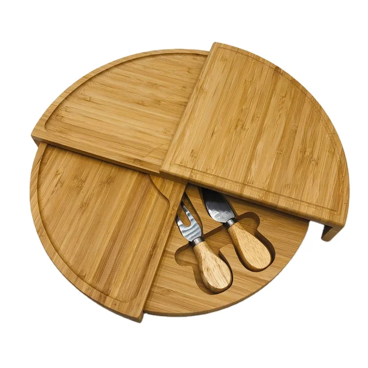 Hot Sell Creative Foldable Rotatable Bamboo Cheese Board With Knives ...