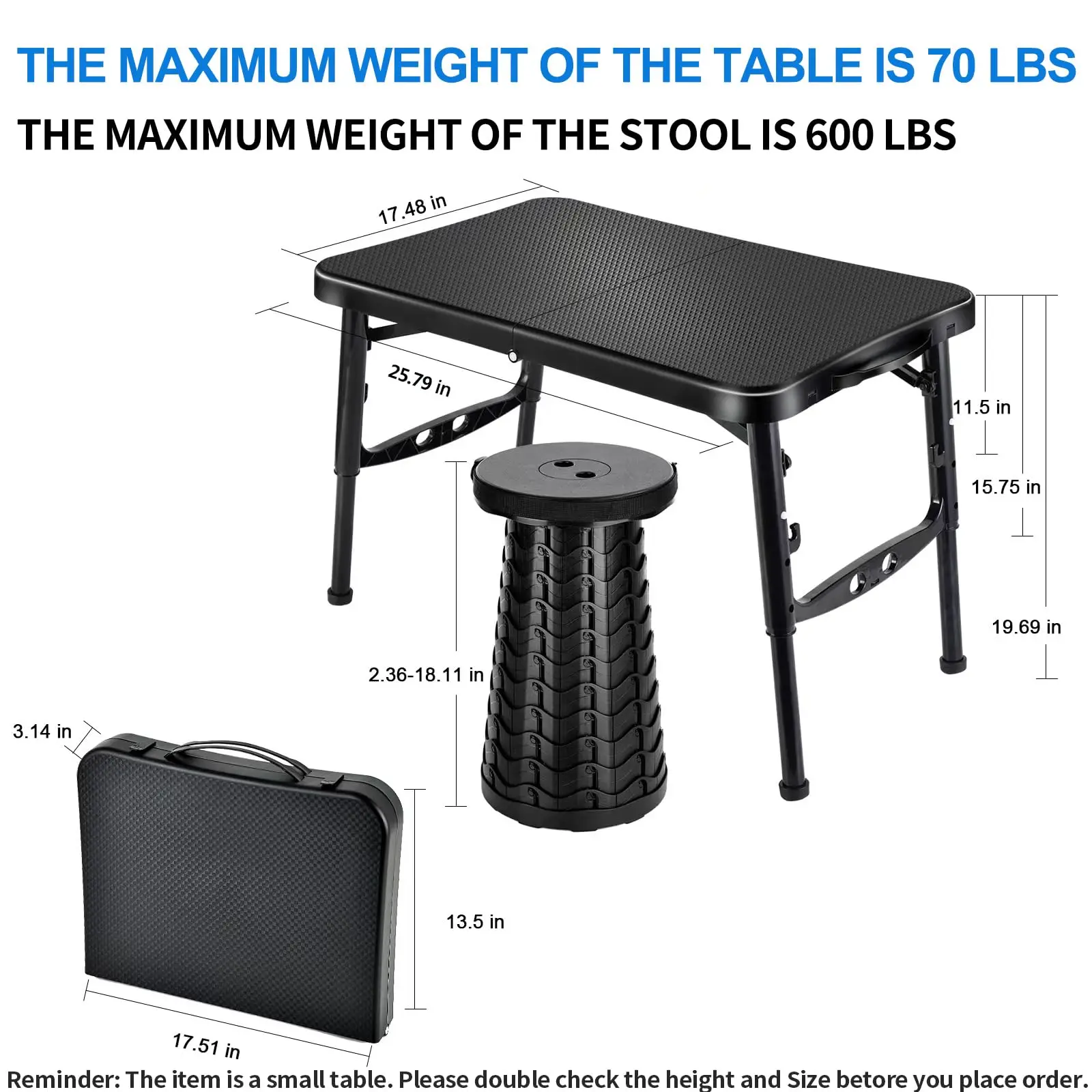 Portable Folding Table Stool Easy Adjust for Outdoor Picnics Indoor Gym ...