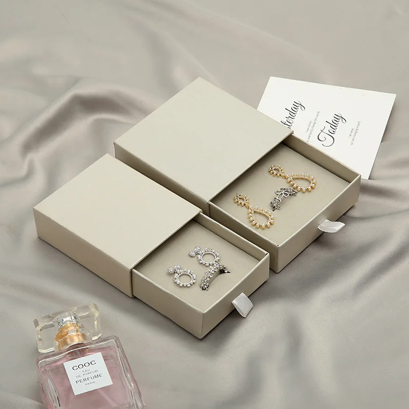 Wholesale Beige Gray Paper Box Ring Ear Stud Slide Out Drawer Box ...